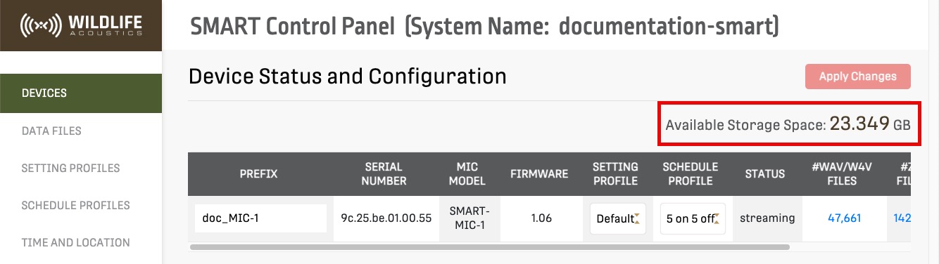 Check Available Storage Using the SMART Control Panel